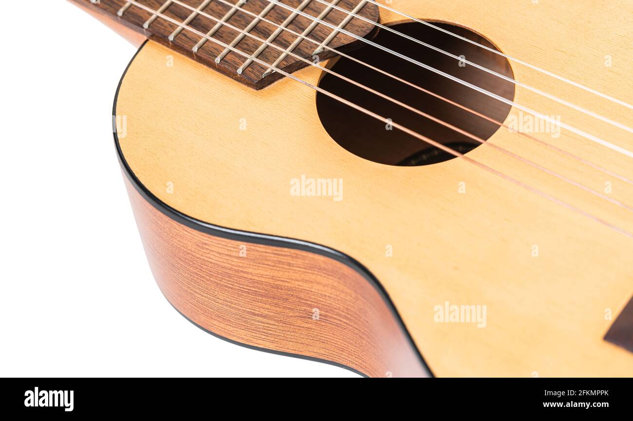 wooden guitar six-string closeup on white background Stock Photo - Alamy