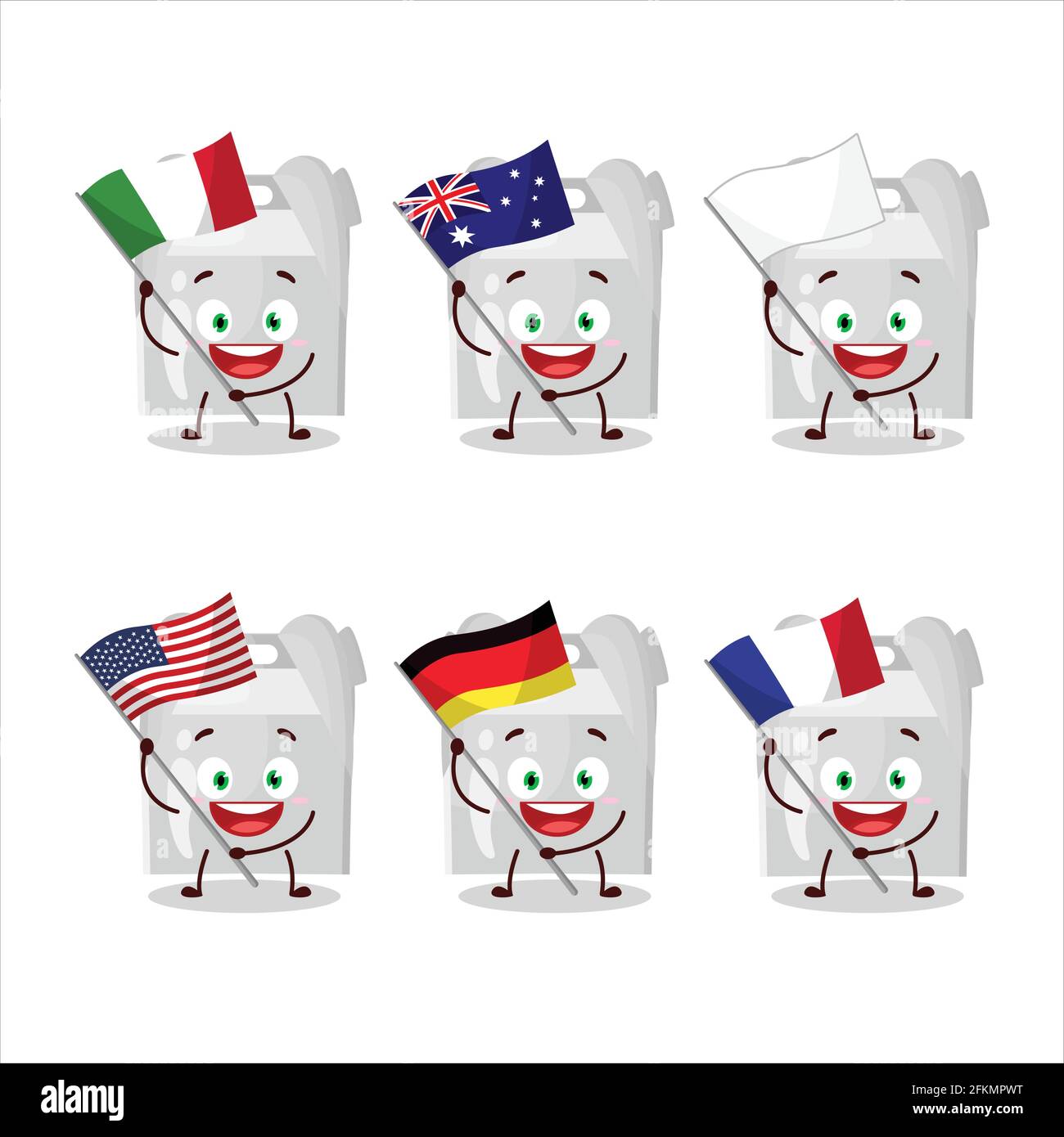 Food Bag Cartoon Character Bring The Flags Of Various Countries Vector