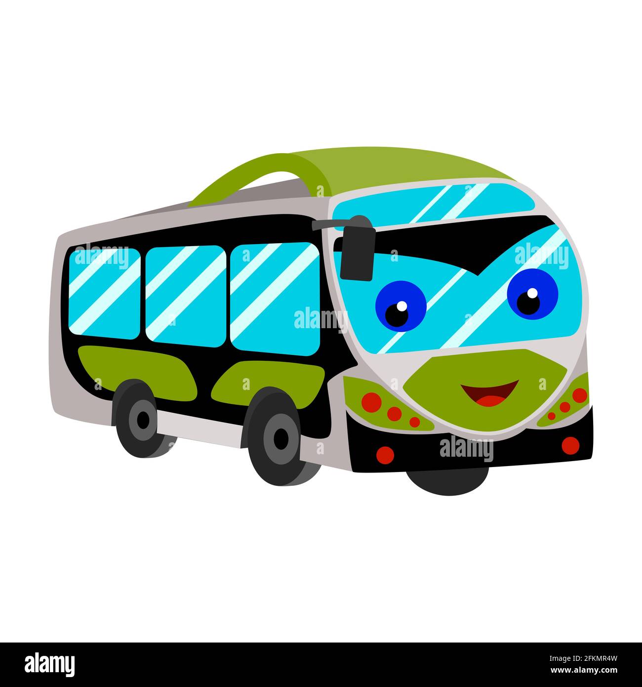 cartoon green bus with eyes. Front view. vector isolated on a white ...
