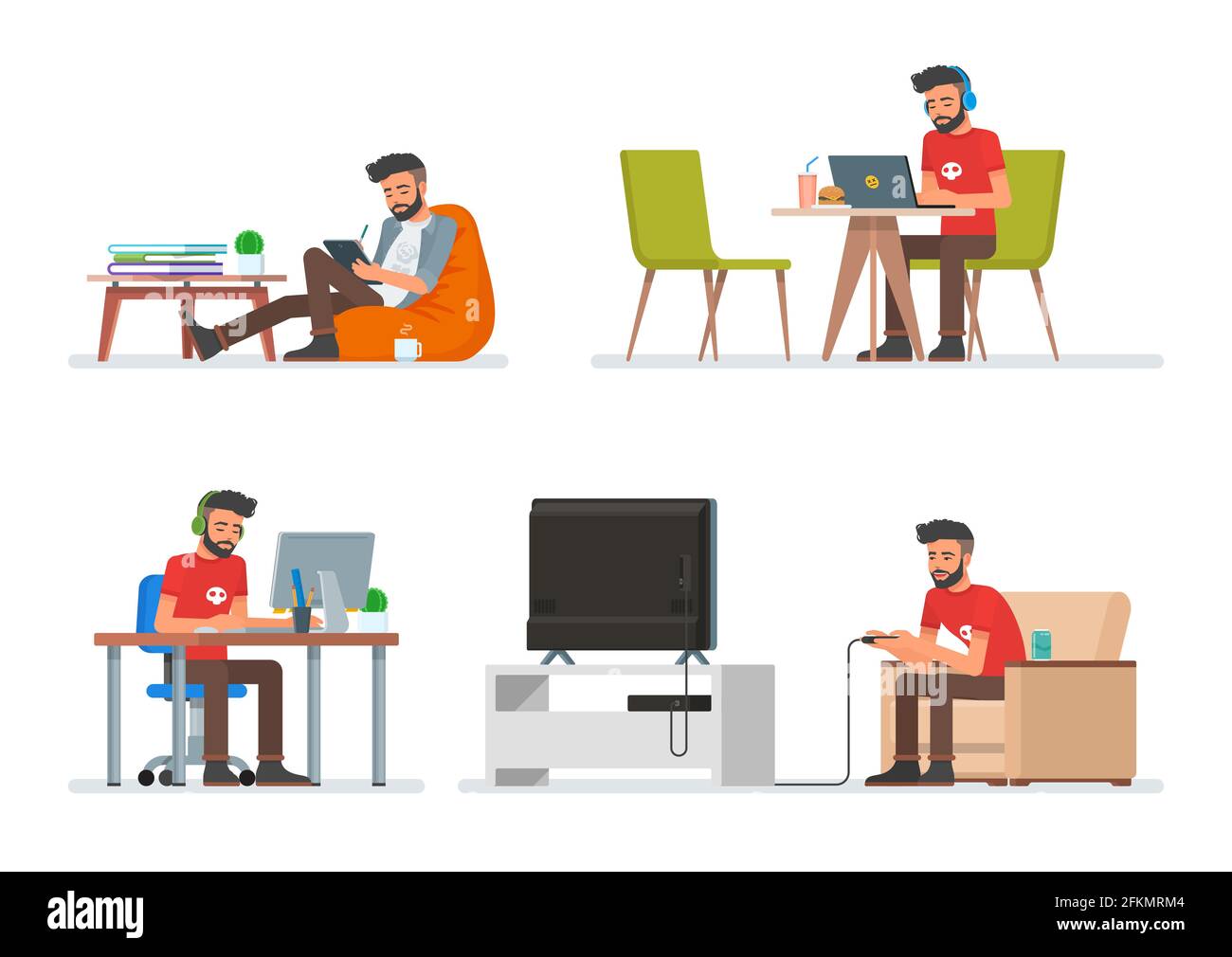 Vector set of cartoon people characters in flat style design. Hipster ...