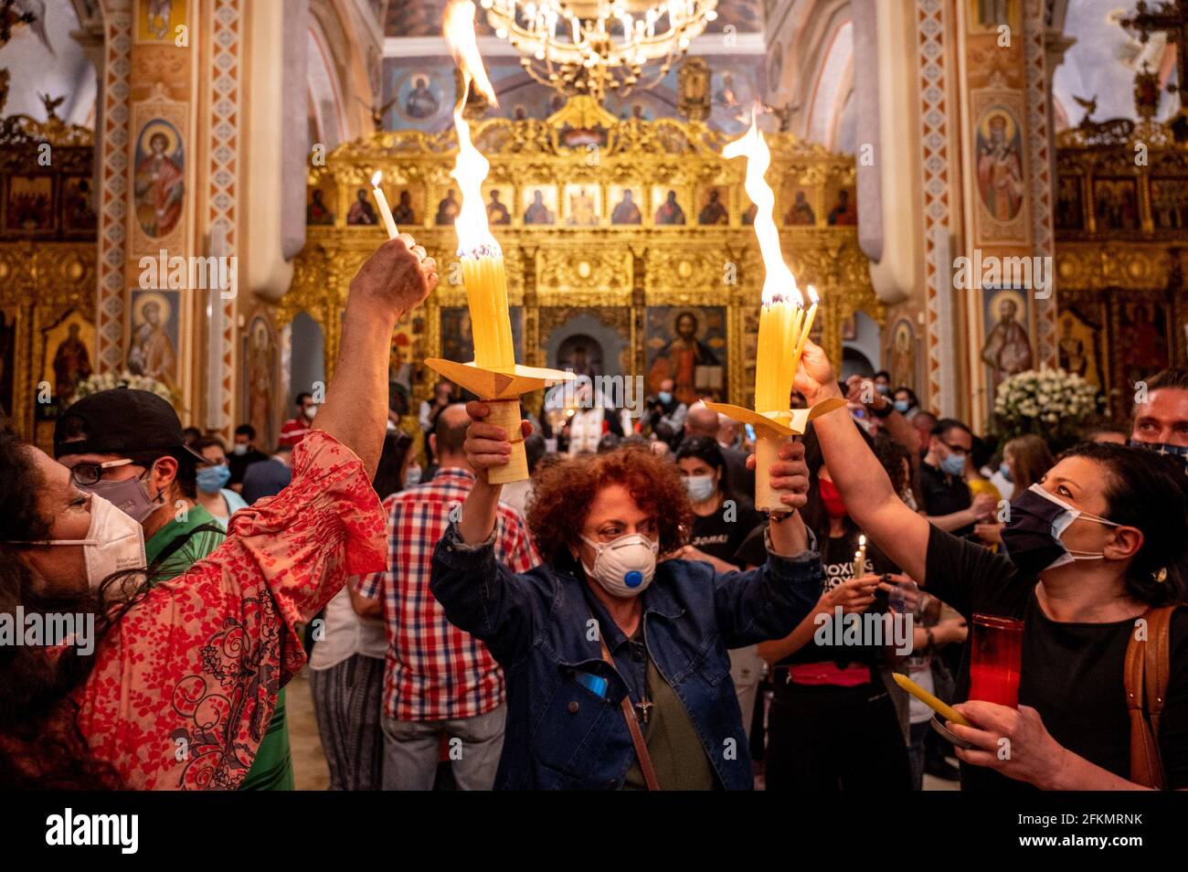 Lebanese Greek Orthodox lady carries the Holy Fire at Saint George ...