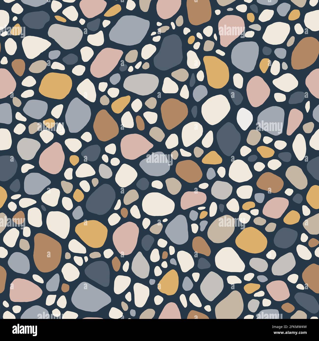 Hand-Drawn Sea Pebbles Blue and Cream Texture Vector Seamless Pattern ...