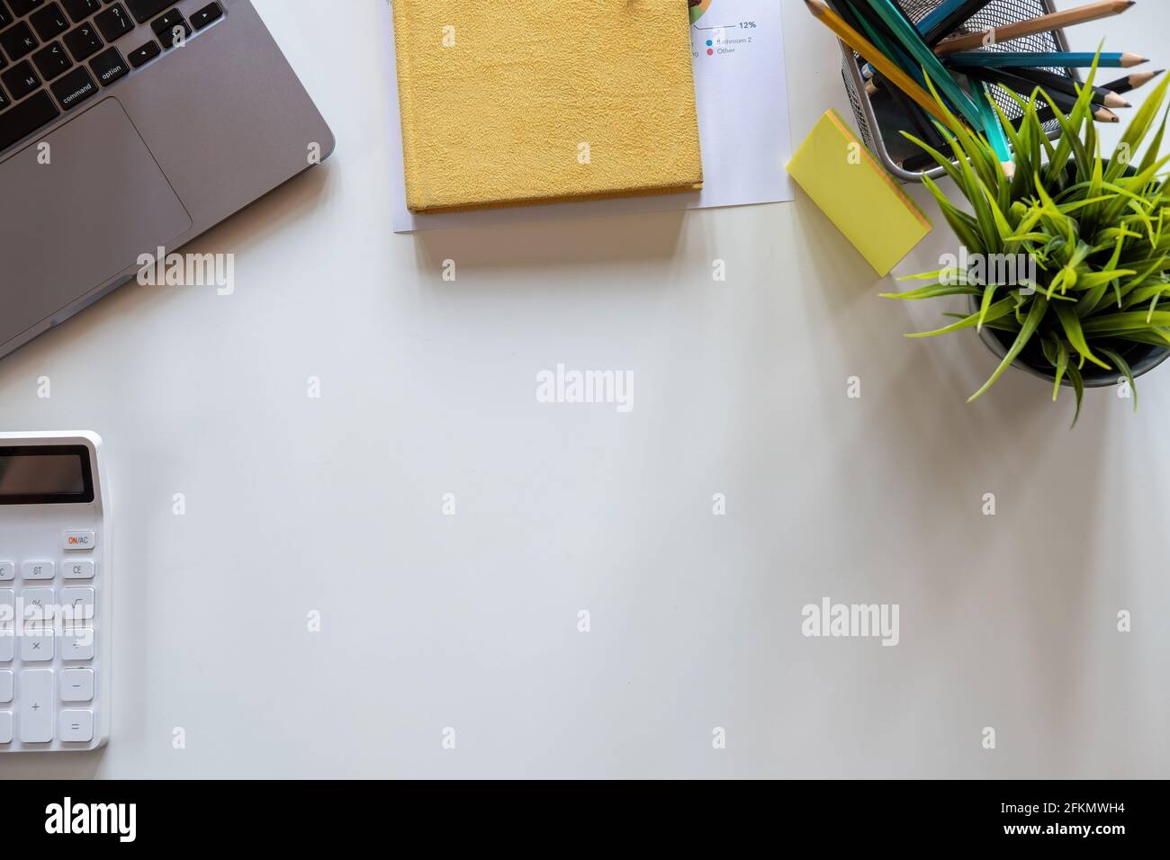 White office desk table with blank screen laptop computer,notebook ...