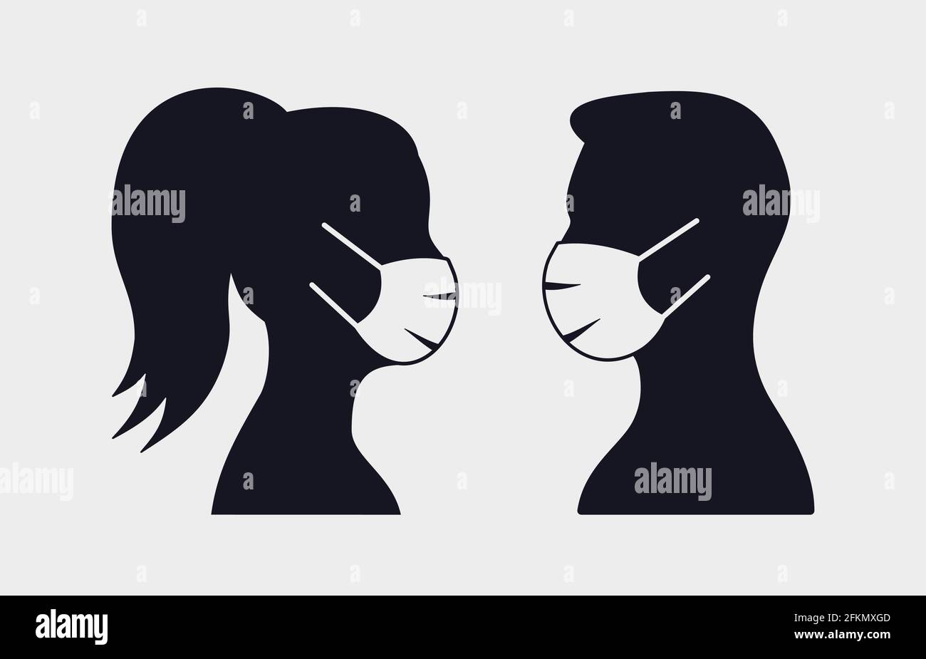Man and woman profile icon in mask. Vector illustration isolated on ...