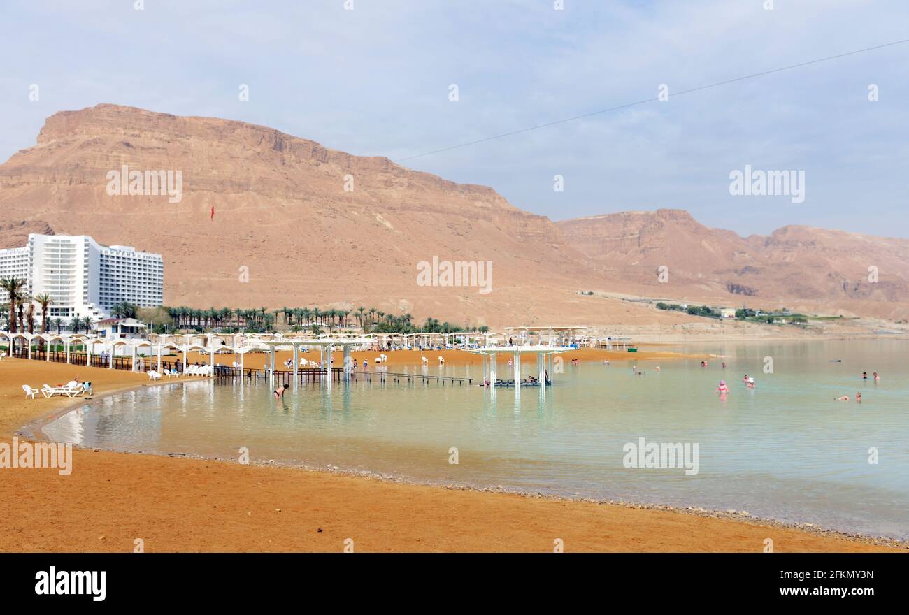 The Dead Sea hotel strip in Ein Bokek, Israel Stock Photo - Alamy