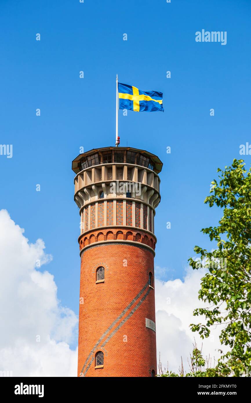 Tower with the Swedish flag in the Swedish national day Stock Photo - Alamy