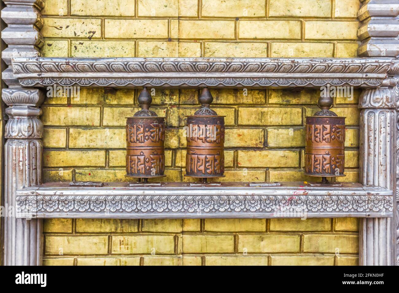 Prayer rolls at the Swayambhunath temple in Kathmandu, Nepal Stock ...