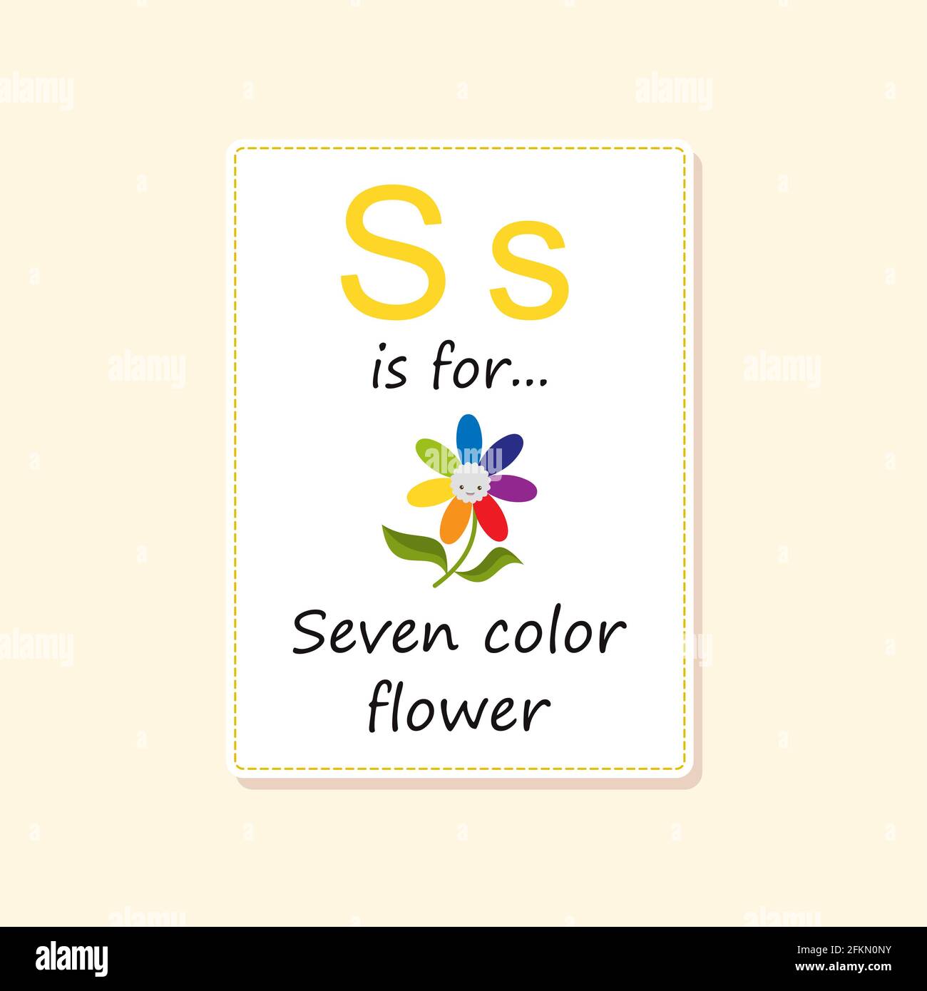 Alphabet flash card with rainbow colored seven color flover. Cartoon ...