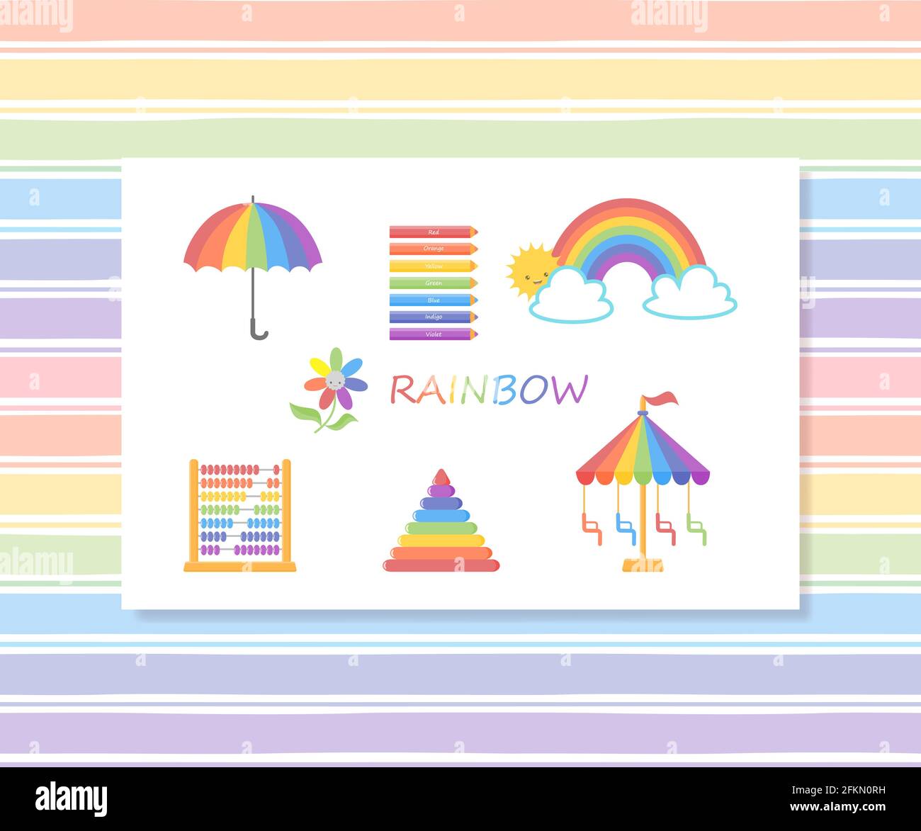 Set of objects painted in rainbow colors. Cartoon flat style. Vector ...