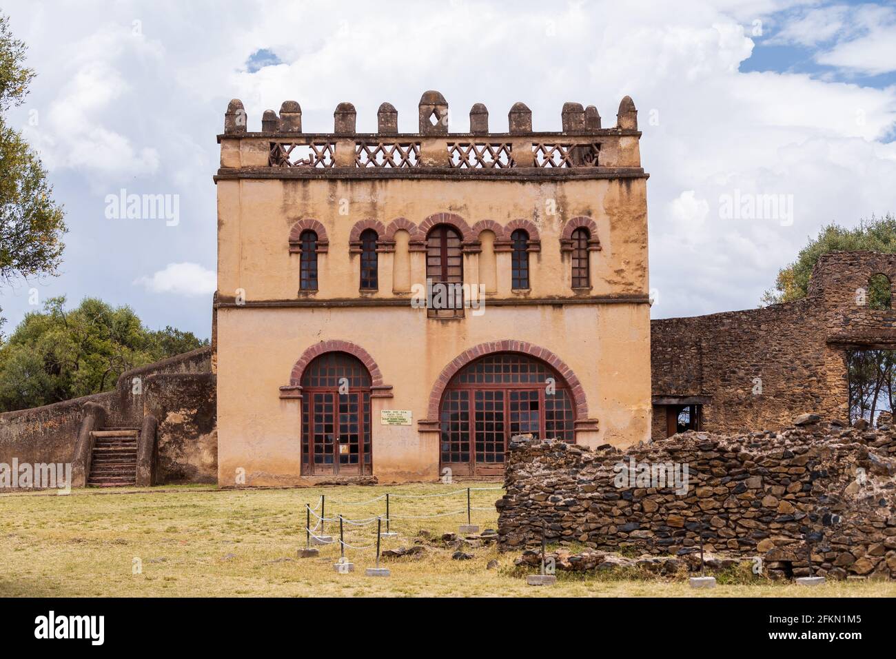 ruins of famous african castle Fasil Ghebbi, Royal fortress-city in Gondar, Ethiopia. Imperial ...