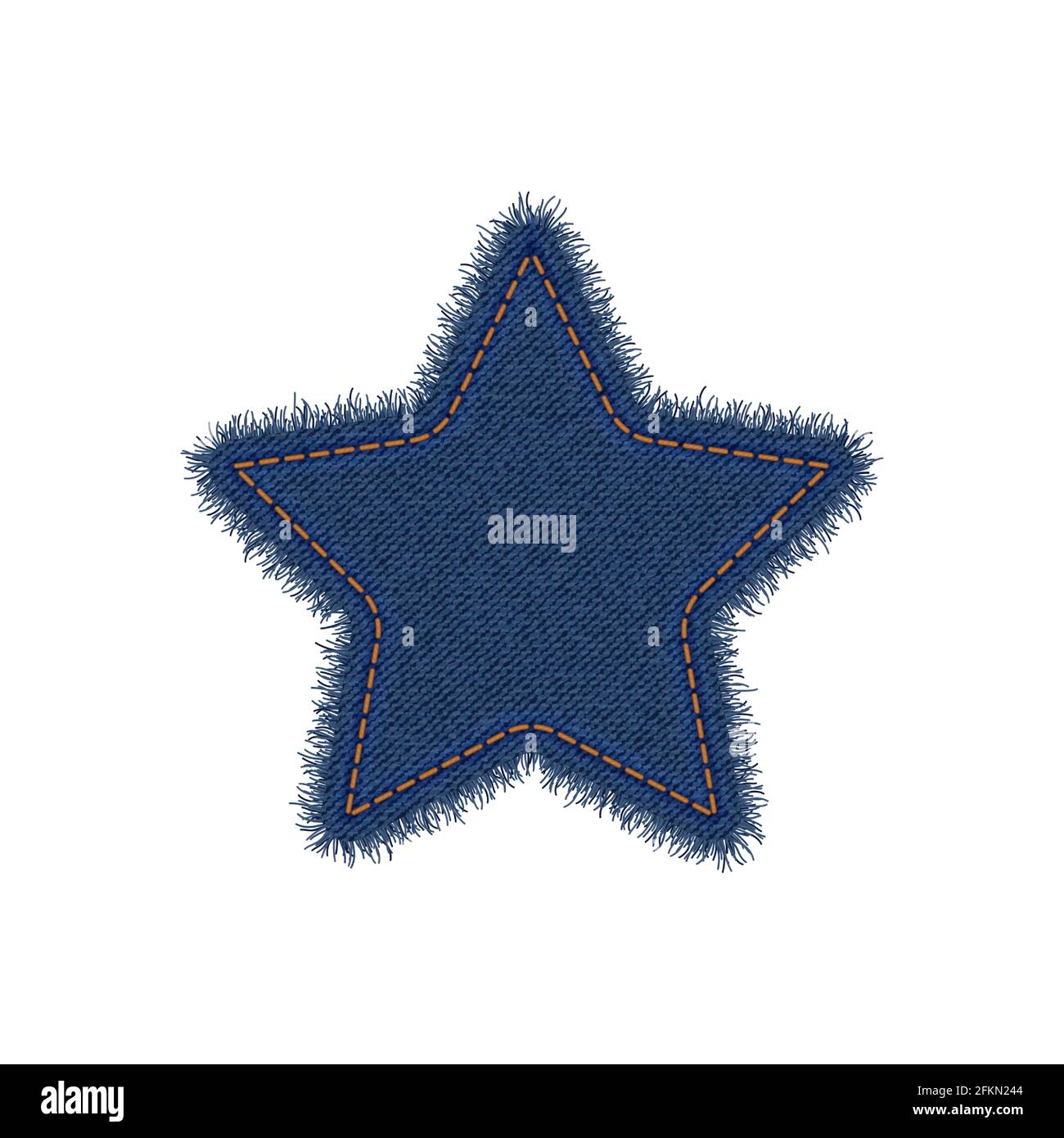 Denim star shape with seam. Torn jean patch with stitches. Vector ...