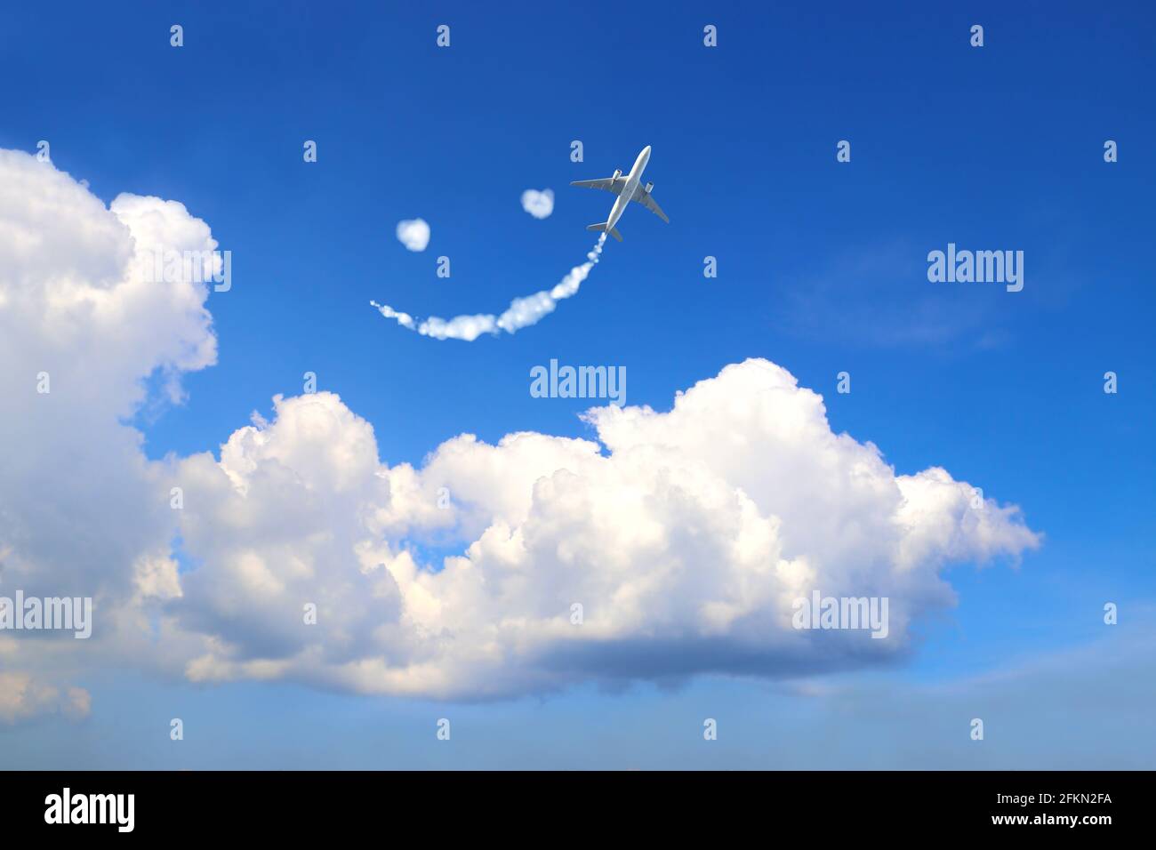 Aircraft draw a smile in the sky. Flight route of aircraft in shape of ...
