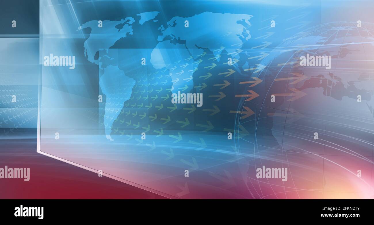 Modern news studio space with world map on flat screen, suitable for ...