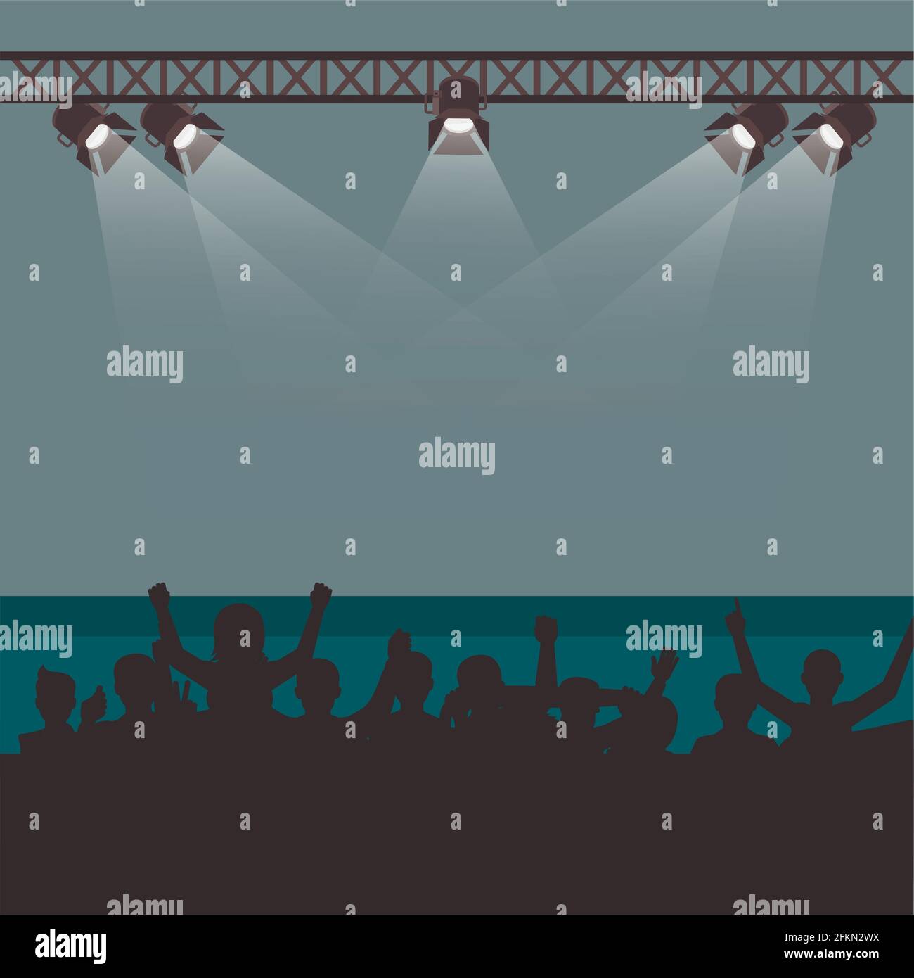 Empty stage with fans and spectates, concert festival or musical event ...