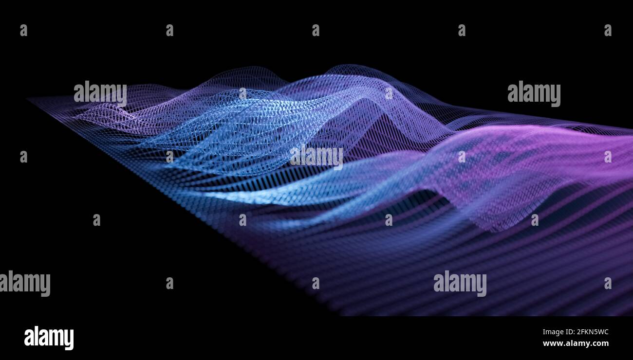 Sound Waves Or Audio Frequency Waves Visualization As Abstract Grid Or Blue And Purple