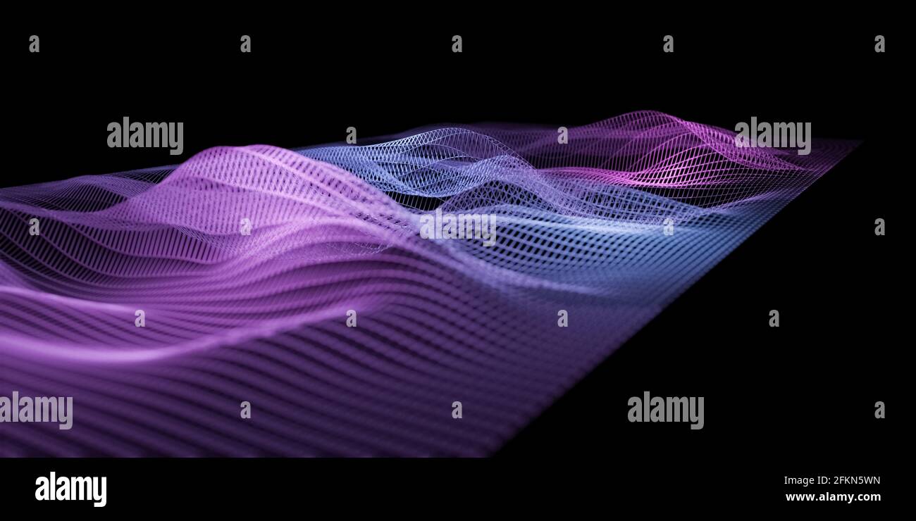 Sound Waves Or Audio Frequency Waves Visualization As Abstract Grid Or Blue And Purple
