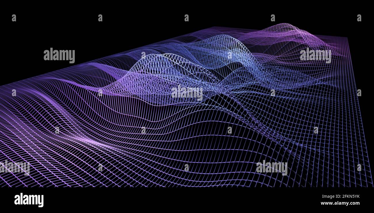 Sound Waves Or Audio Frequency Waves Visualization As Abstract Grid Or Blue And Purple