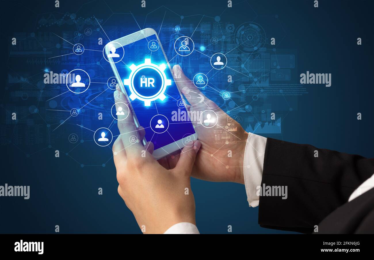 Hand using smartphone with technology concept Stock Photo - Alamy