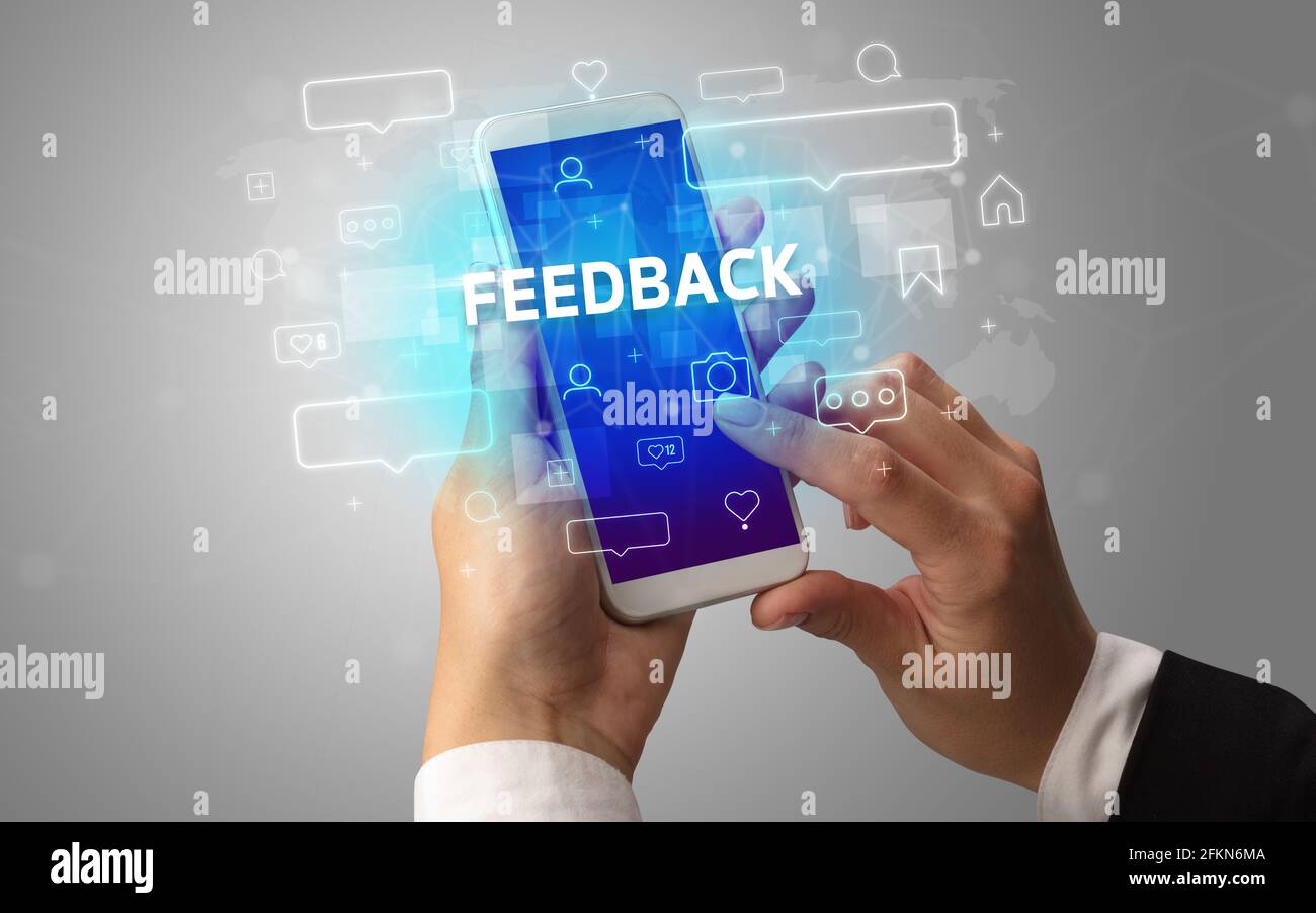 Hand using smartphone with social media concept Stock Photo - Alamy