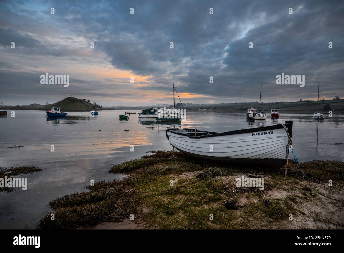 The estuary of the River Aln at Alnmouth a small coastal town in the ...