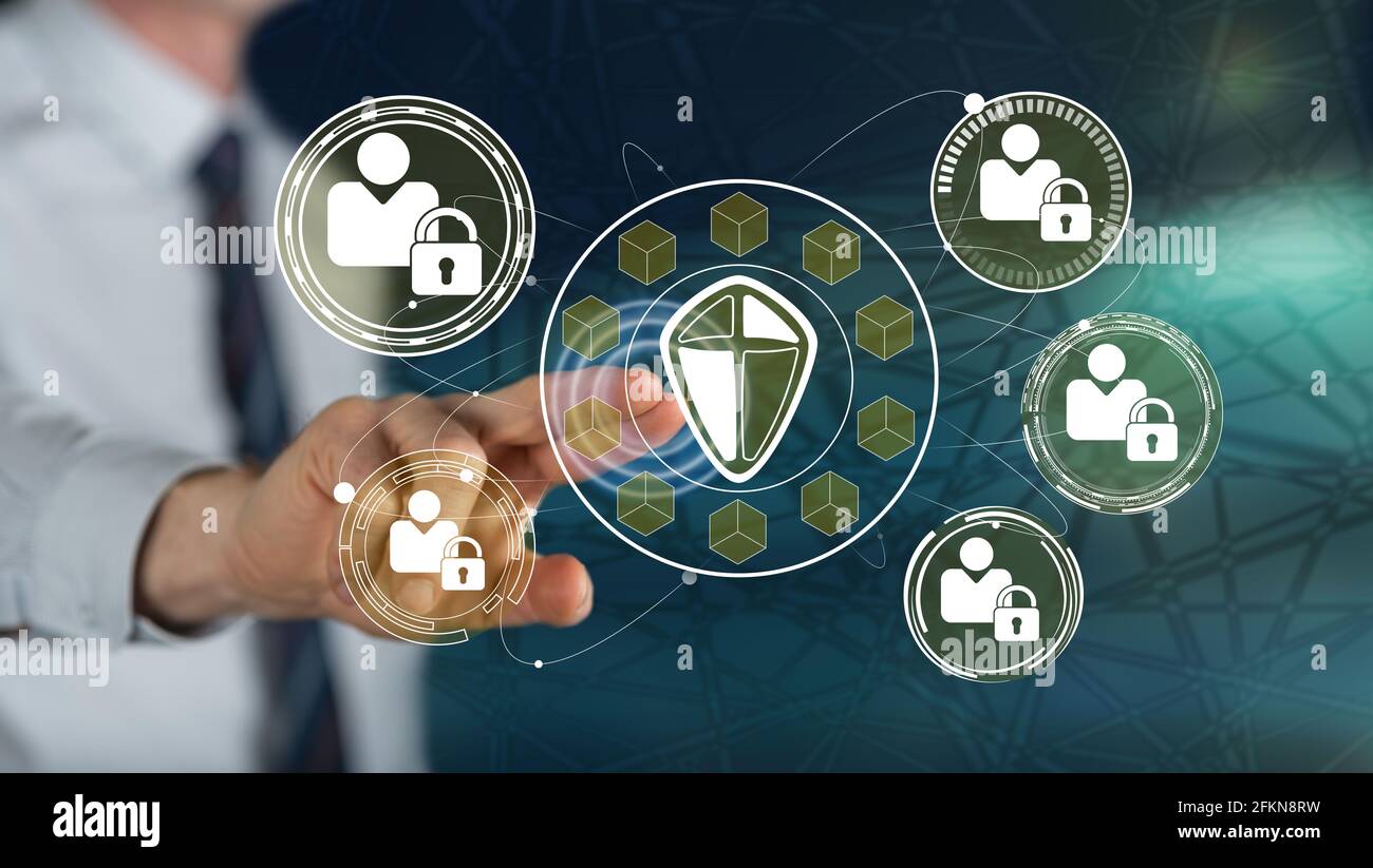 Man touching a personal data security concept on a touch screen with ...