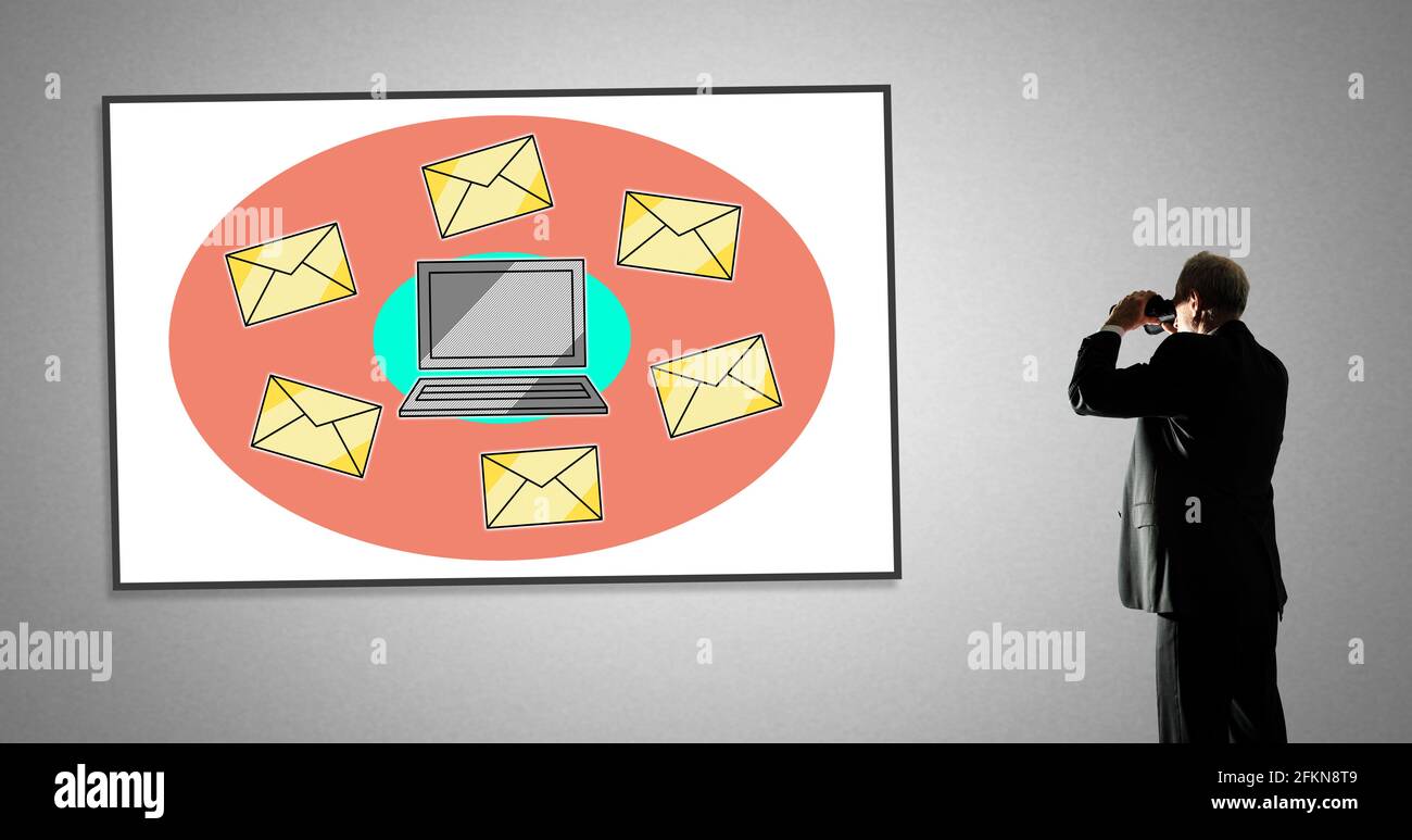 Man looking at email concept through binoculars Stock Photo - Alamy