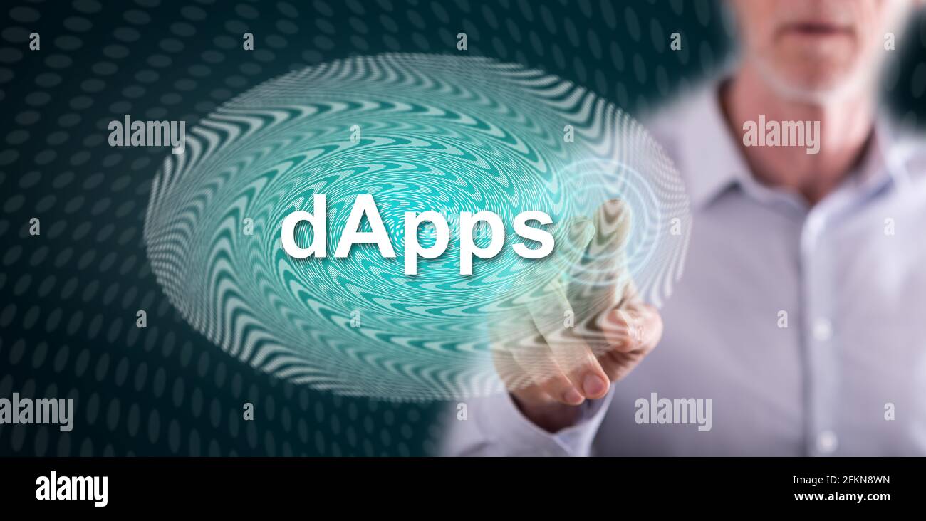 Man touching a dapps concept on a touch screen with his finger Stock ...