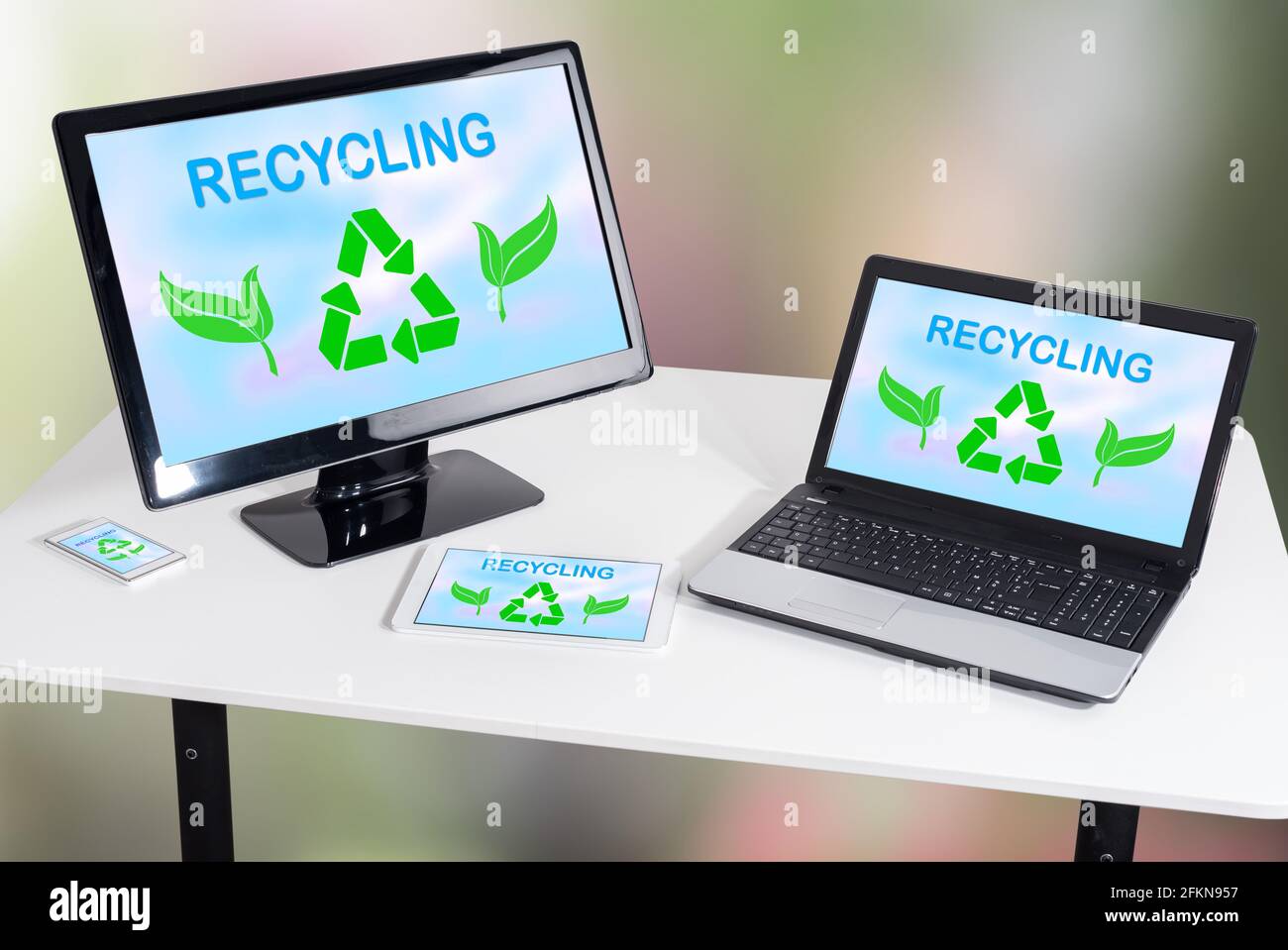 Recycling concept shown on different information technology devices ...