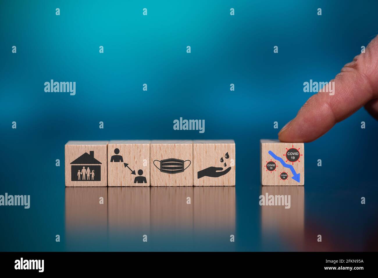 Concept of infection prevention on wooden cubes; safety advices Stock ...