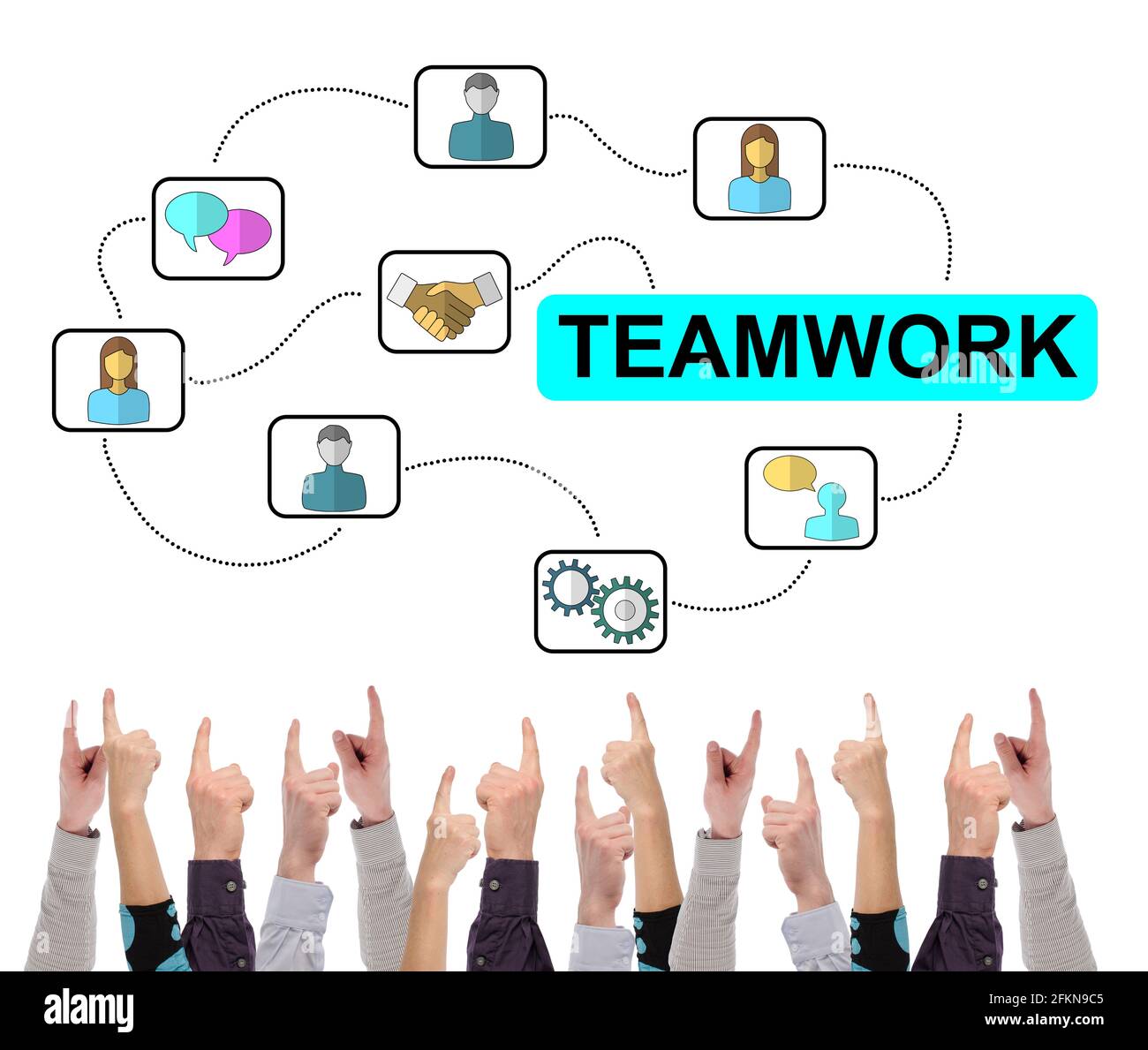 Teamwork concept on white background pointed by several fingers Stock ...