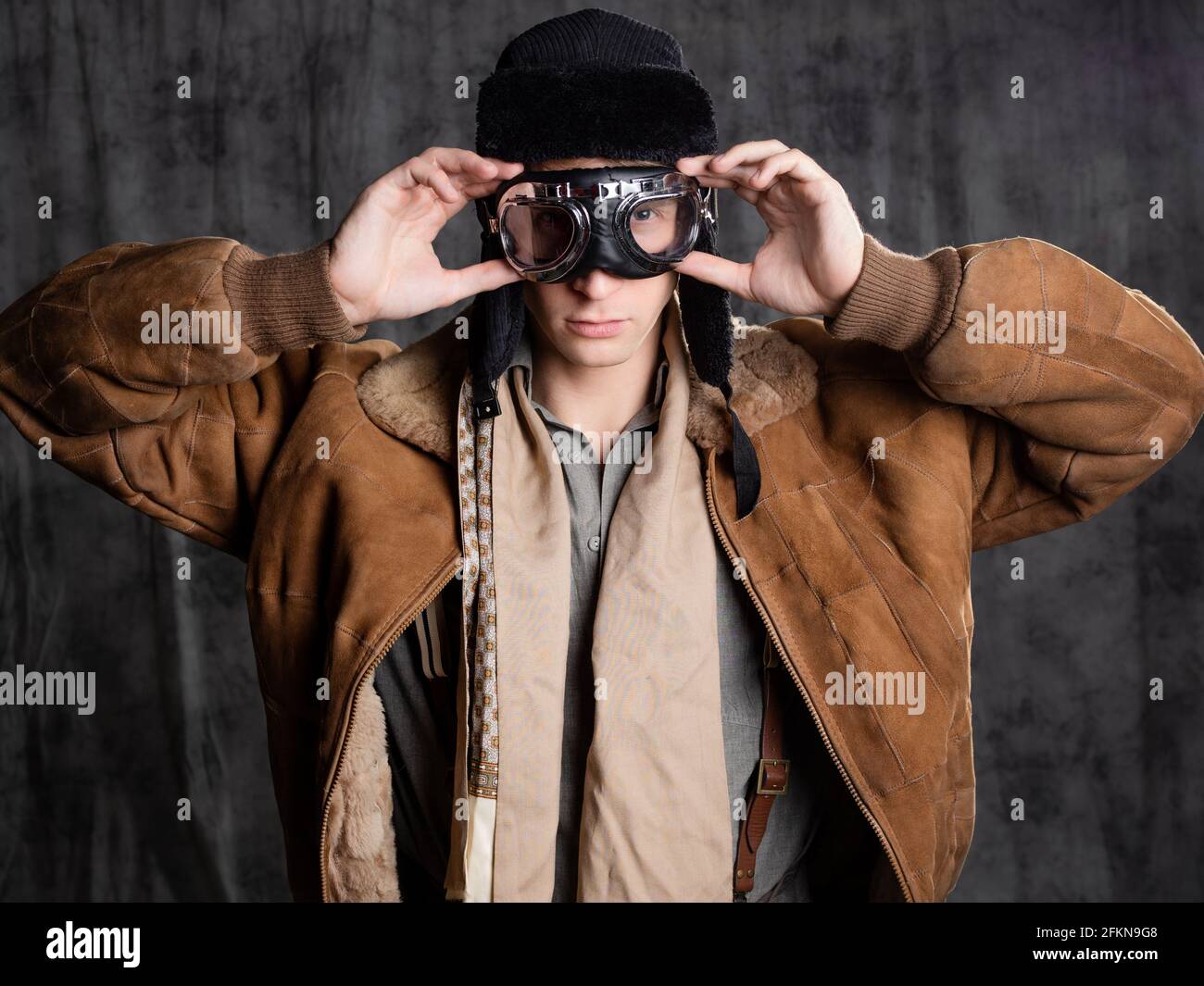 Dreamer, the concept of a flight of fancy. Retro style aviator in a ...