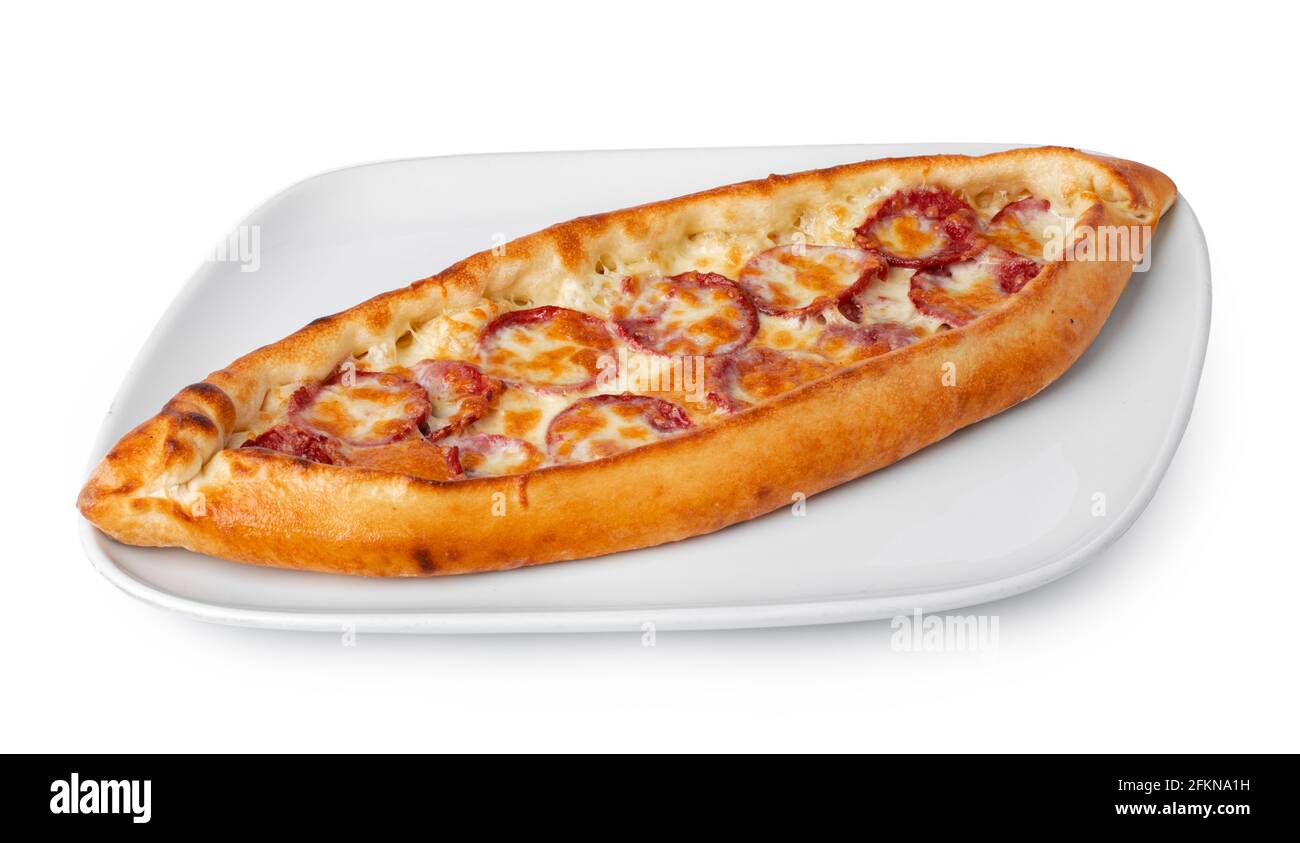 Turkish boat-shaped flatbread pide isolated on white Stock Photo - Alamy