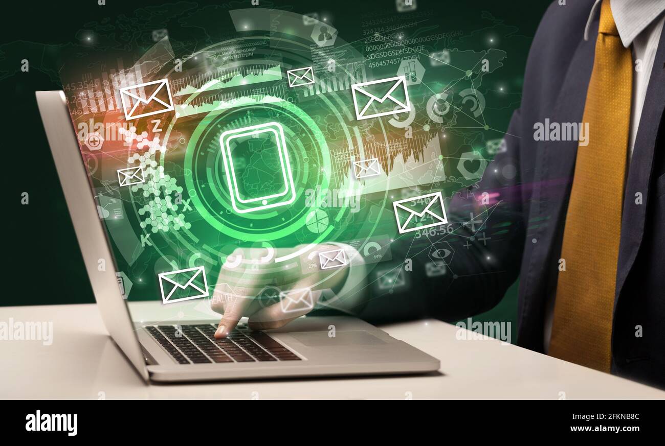 Business hand typing on a modern laptop Stock Photo - Alamy