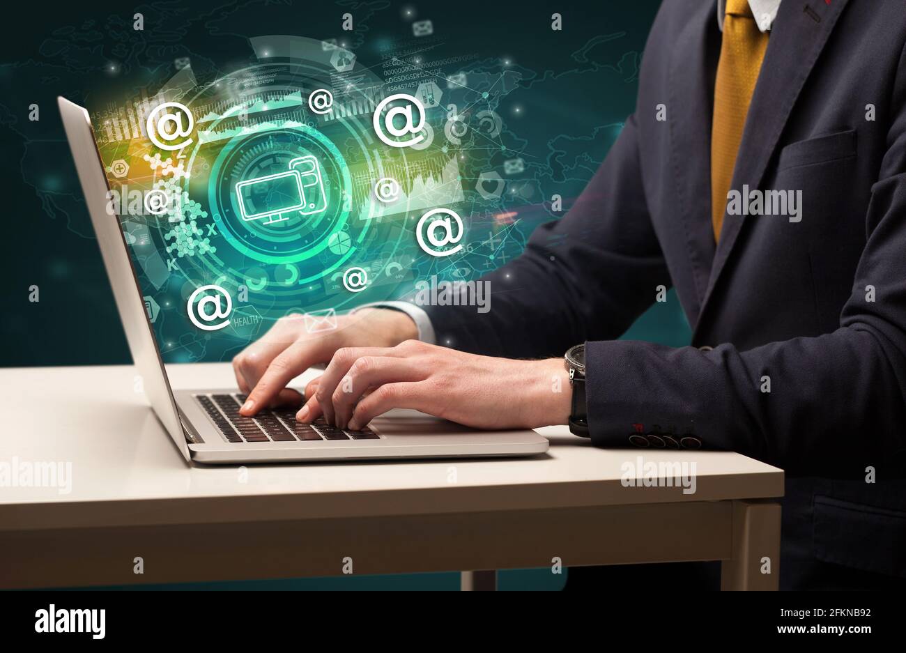 Business hand typing on a modern laptop Stock Photo - Alamy
