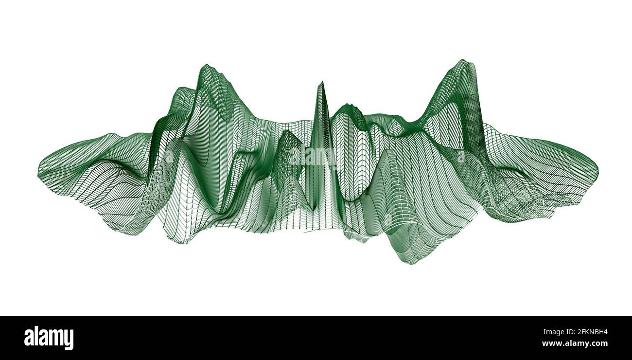 Frequency Sound Waves Or Audio Waves Visualization As Abstract Grid Or Green Wireframe Mesh