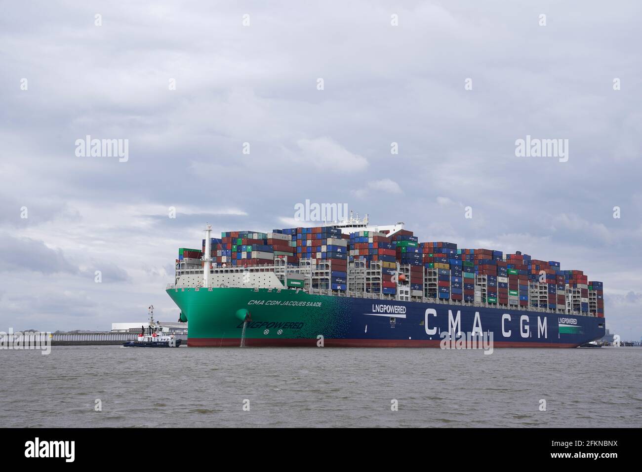 Hamburg, Germany. 03rd May, 2021. The huge container ship "CMA CGM ...