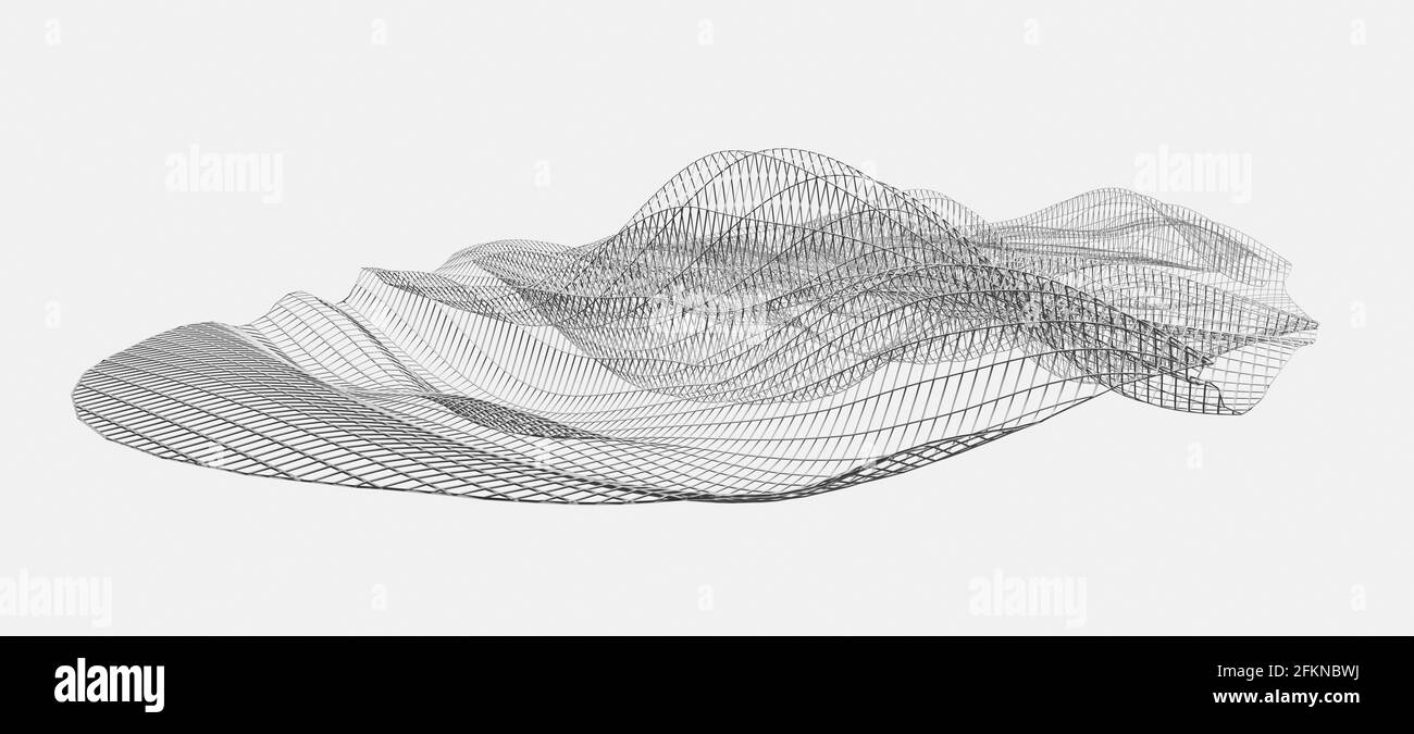 Frequency Sound Waves Or Audio Waves Visualization As Abstract Grid Or Wireframe Mesh