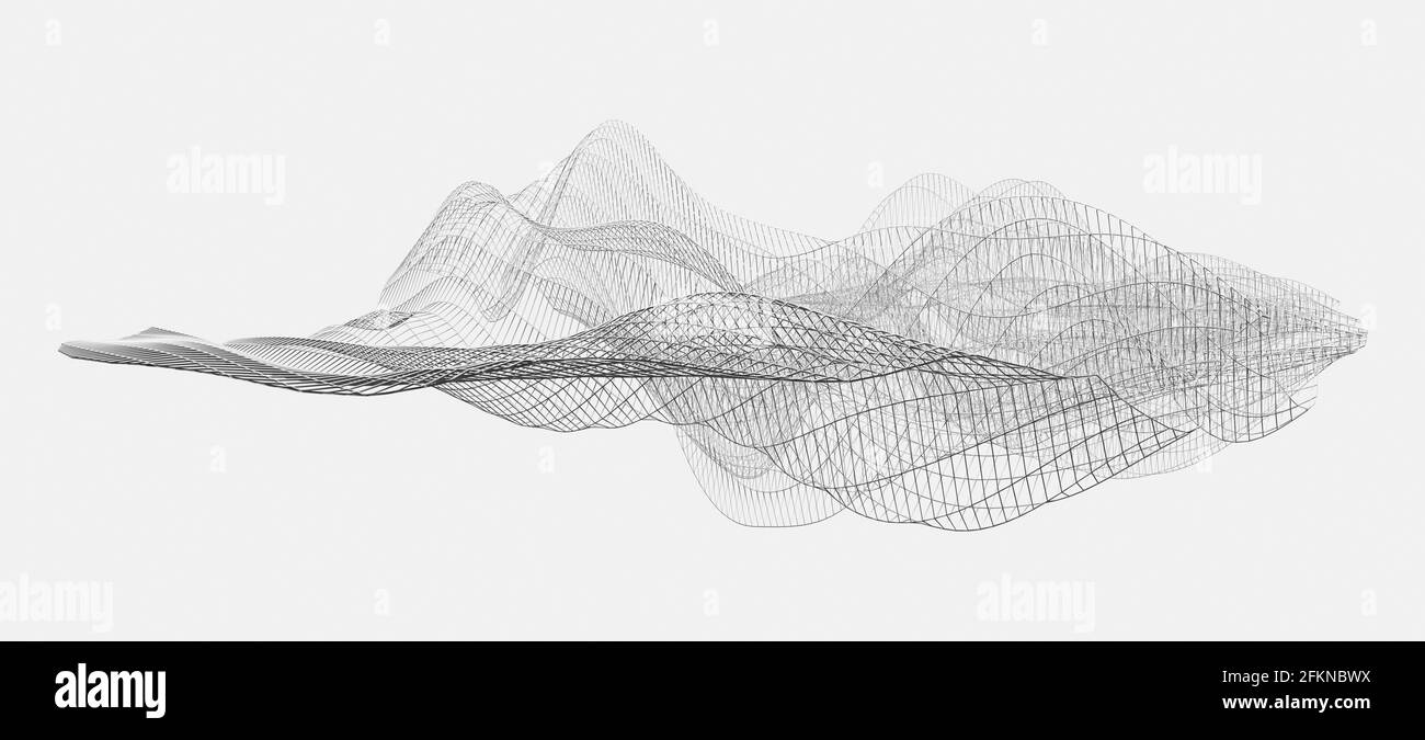 Frequency Sound Waves Or Audio Waves Visualization As Abstract Grid Or Wireframe Mesh