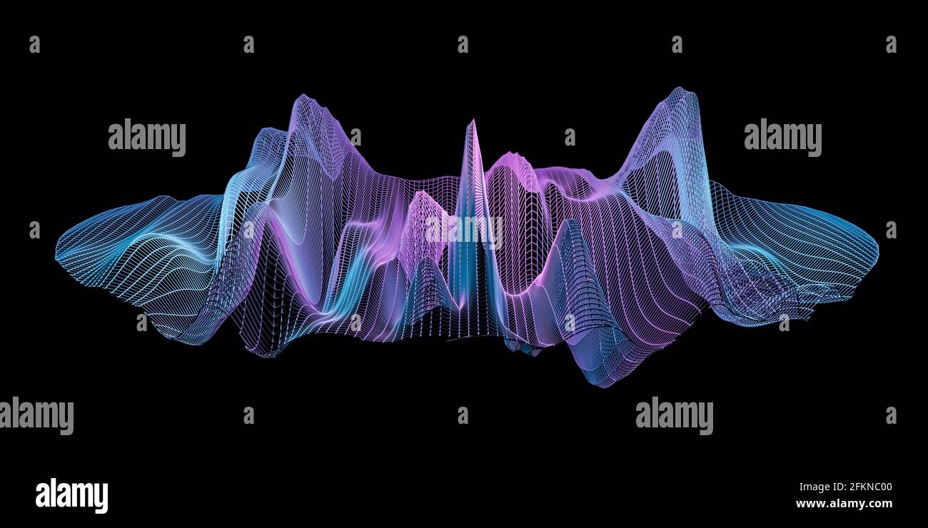 Frequency Sound Waves Or Audio Waves Visualization As Abstract Grid Or Blue And Purple