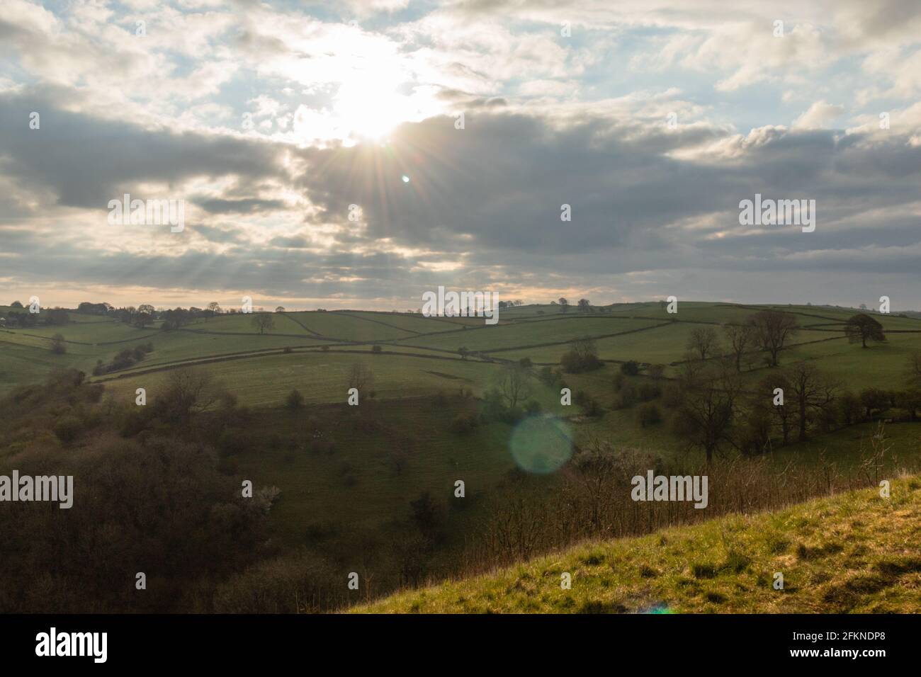 Climbing up in the mount on the morning in the Peak District, Thor Cave ...