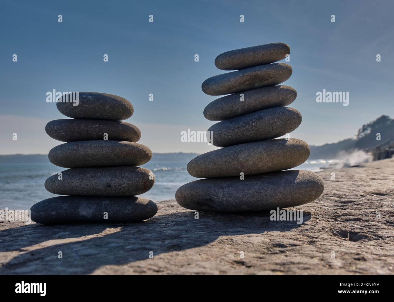 Pebble stack at Amroth, Pembrokeshire Stock Photo - Alamy