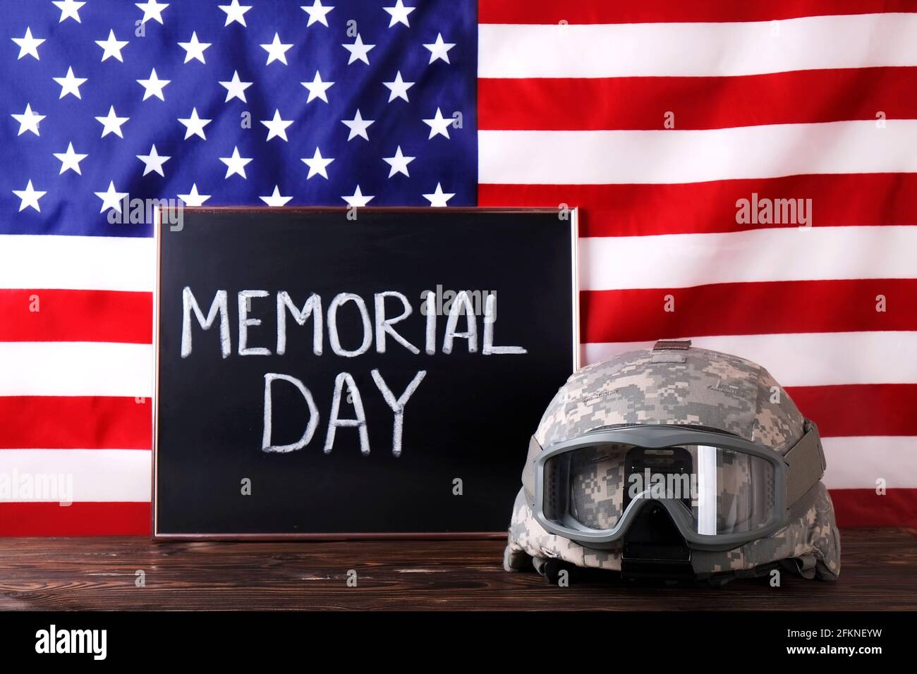 Memorial day weekend text on black chalkboard, USA flag background. US ...