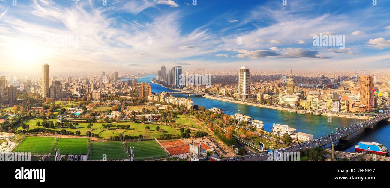 Beautiful panorama of Cairo and the Nile from above, Egypt Stock Photo ...