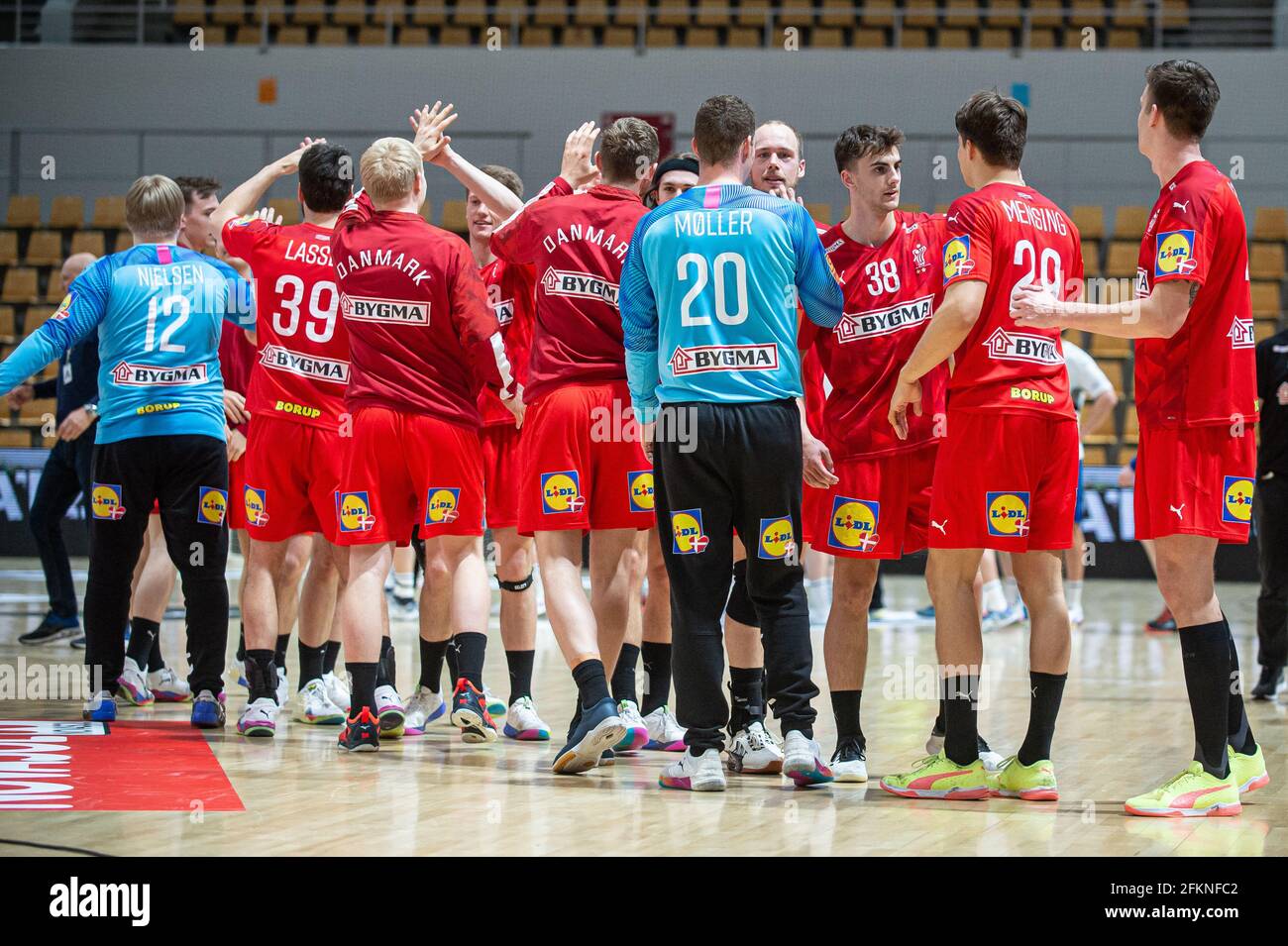 Aarhus, Denmark. 02nd May, 2021. The players of Denmark seen after the ...