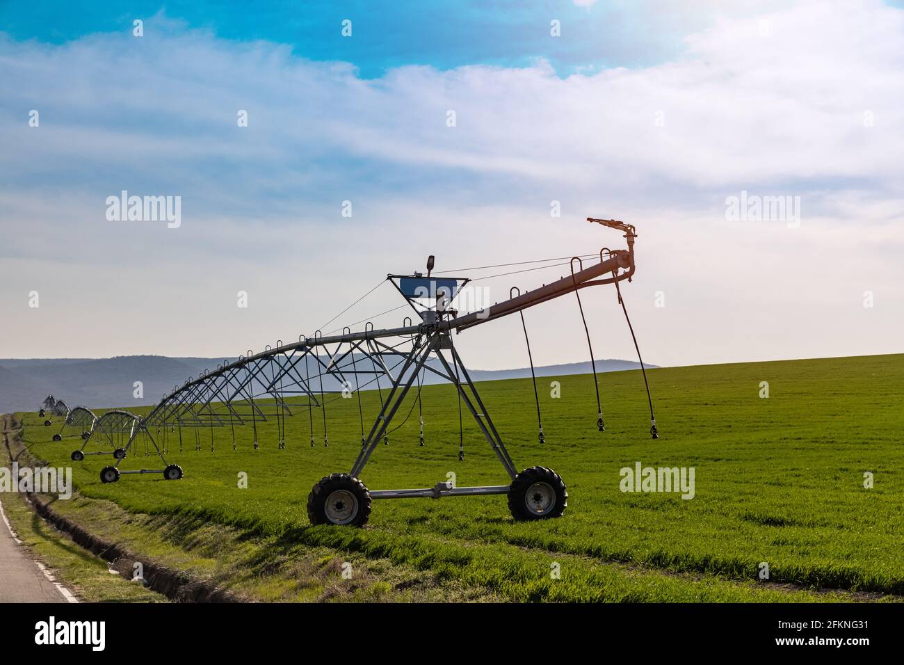 Irrigation system ready to use. Watering system in the field Stock ...