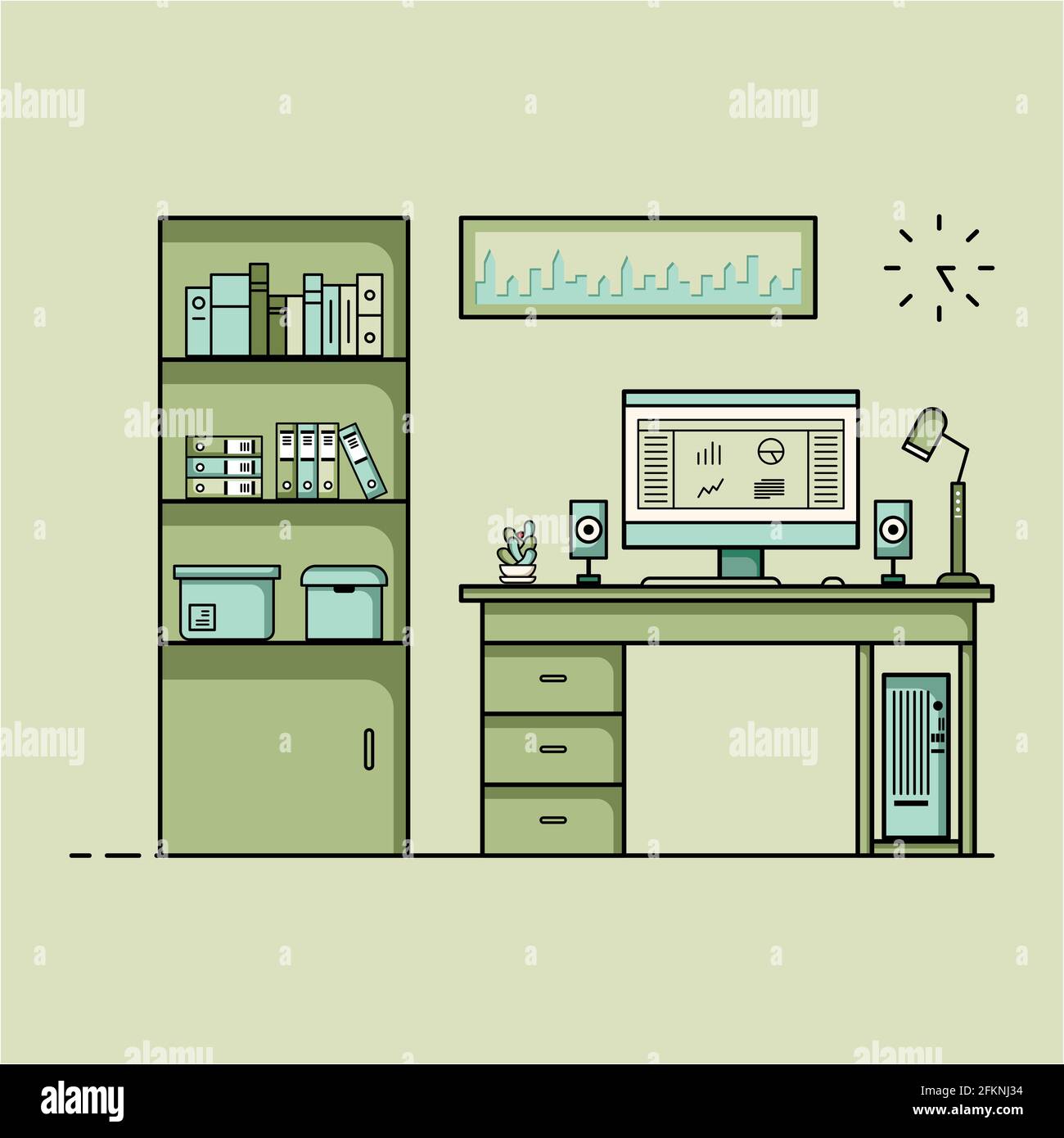 Working table flat design, Concept of working desk interior with ...