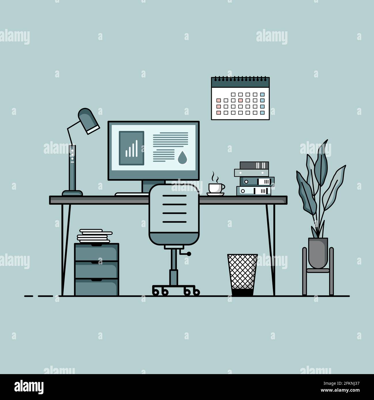 Working table flat design, Concept of working desk interior with ...