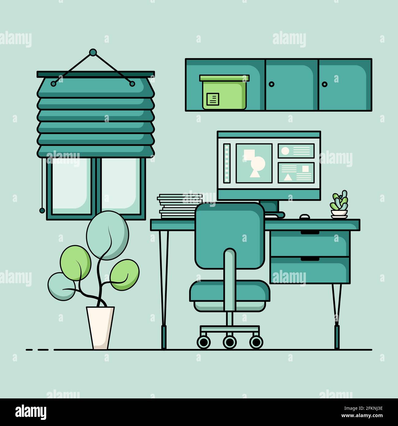 Working table flat design, Concept of working desk interior with ...