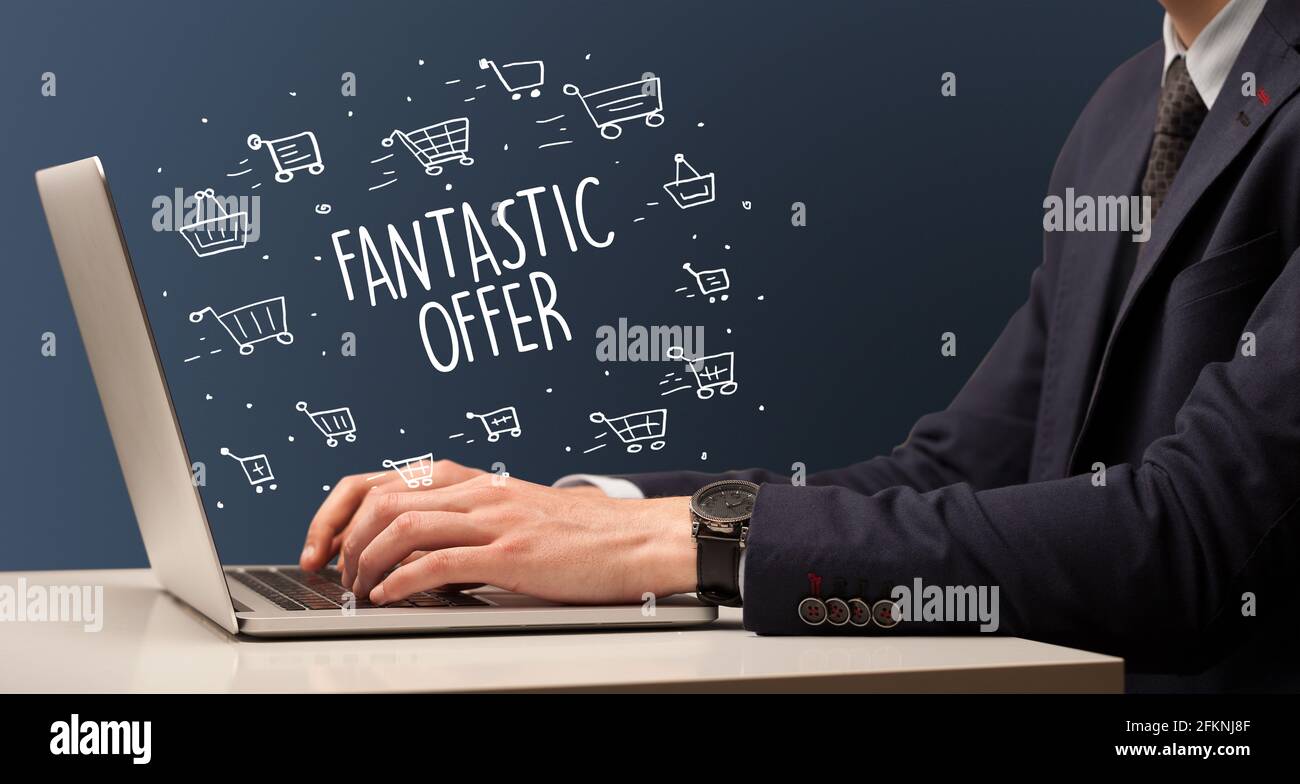 Businessman working on laptop, e-commerce concept Stock Photo - Alamy