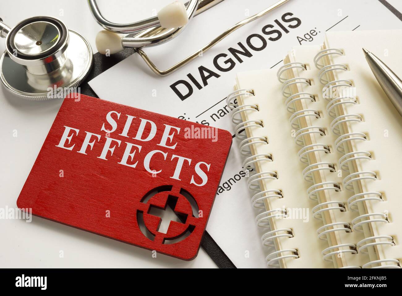 Medical side effects plate diagnosis form and stethoscope Stock Photo ...